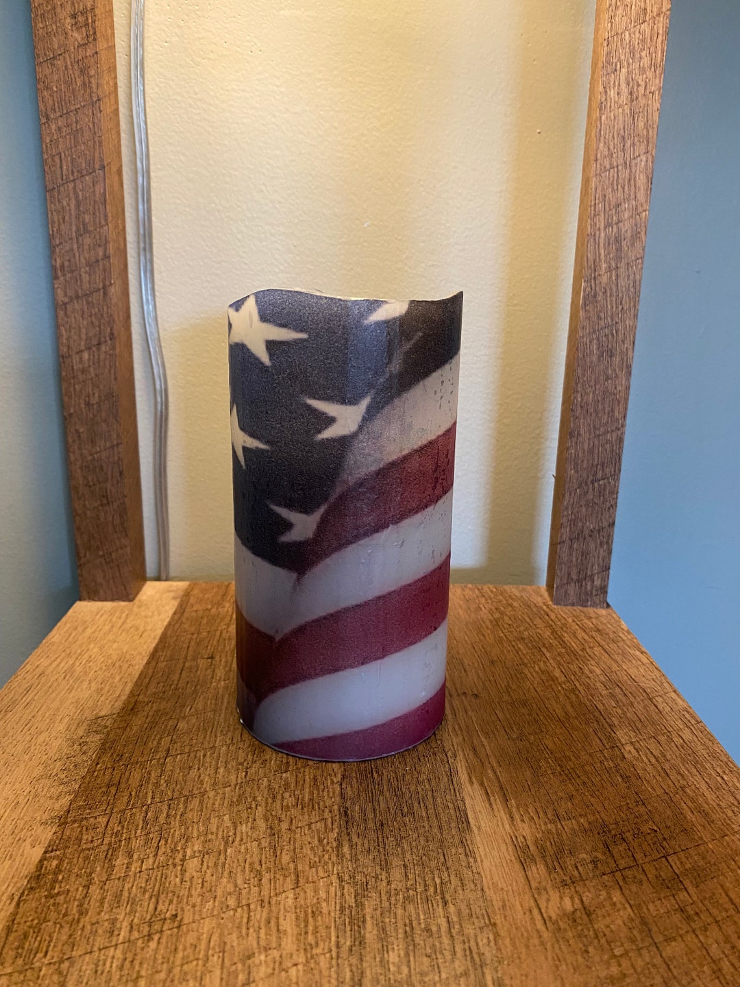 America Flag Flameless Candle, Flickering, Pre Lit Candles, 3x6, Timer ...