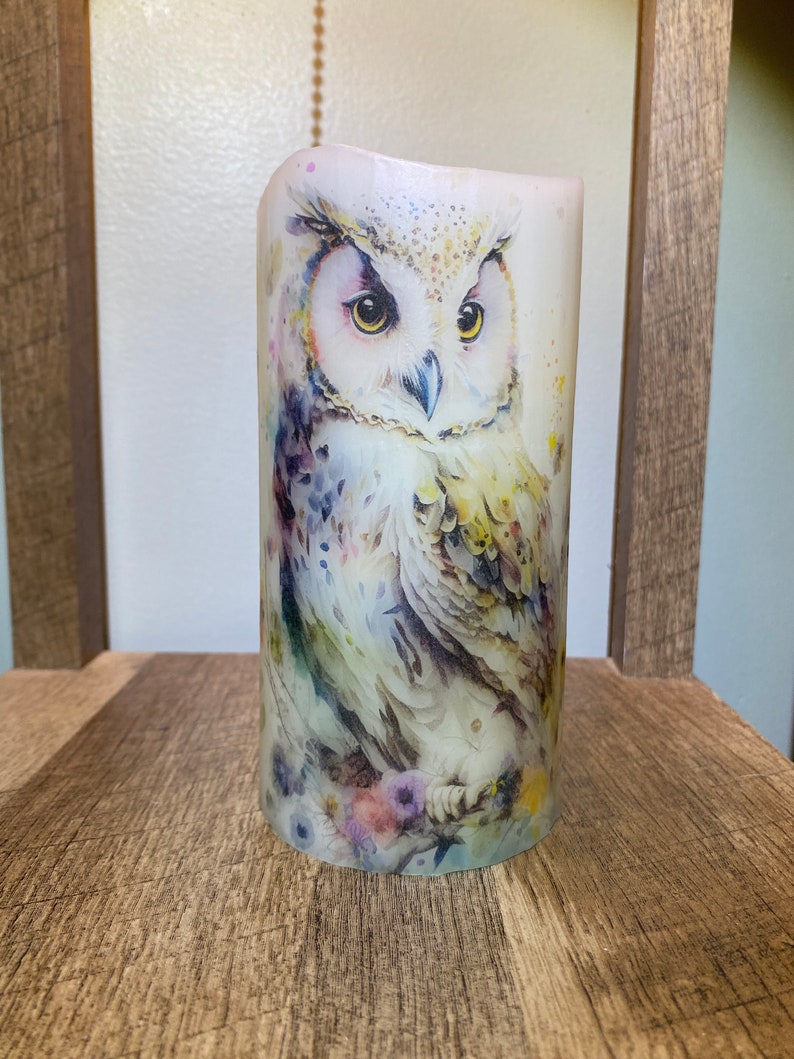 Rainbow Owl, Flameless Candle, Pre Lit Candle, Real Wax, 3x6 With Timer ...