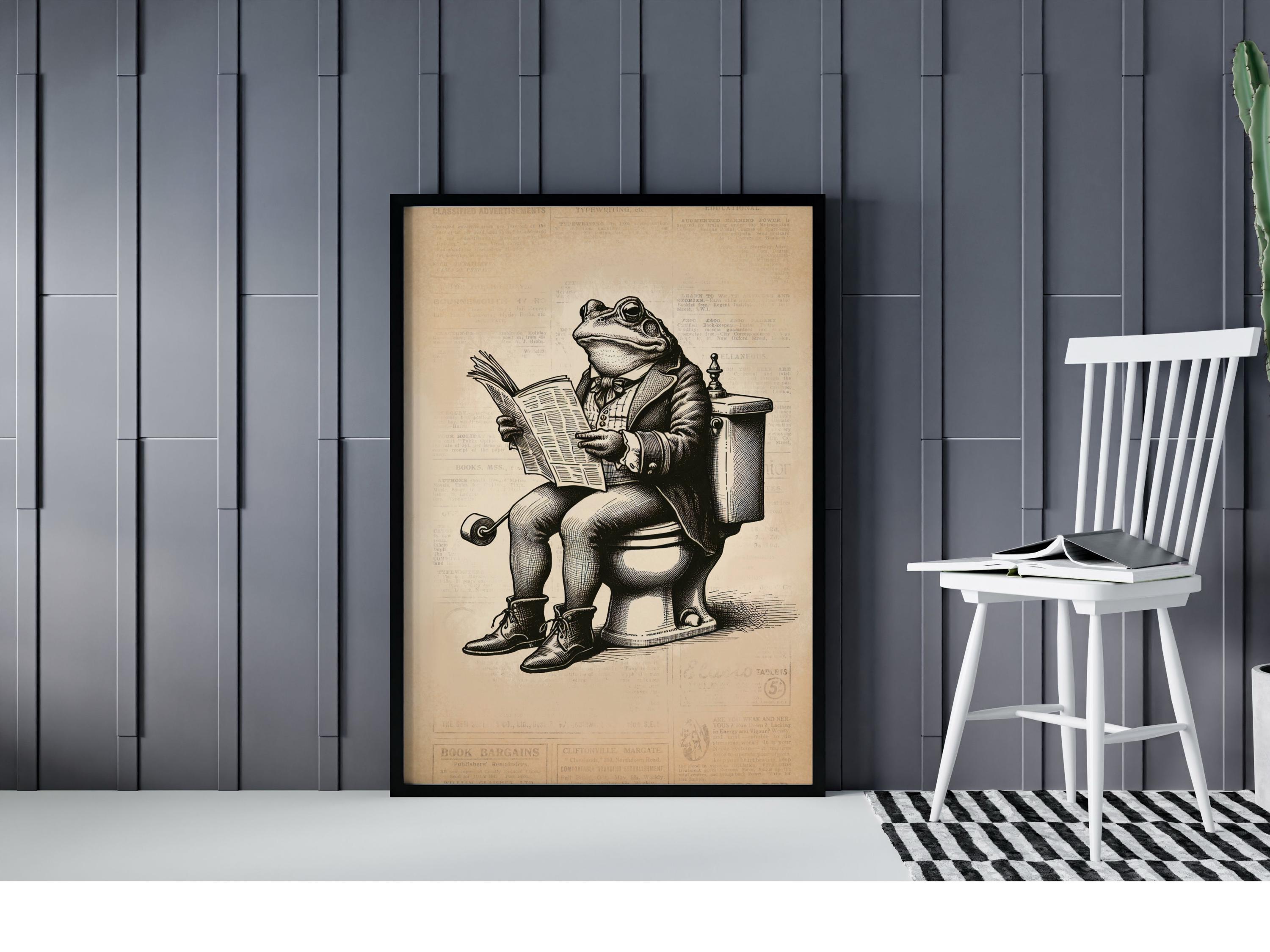 Frog on Toilet, Retro Frog Poster, Bathroom Wall Decor, Digital ...