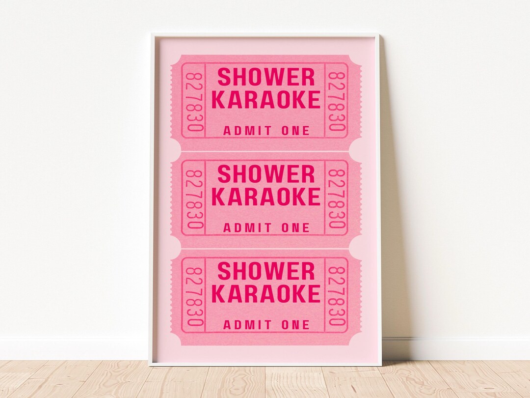 Shower Karaoke Ticket Print, Bathroom Decor Blue Cream Aesthetic ...