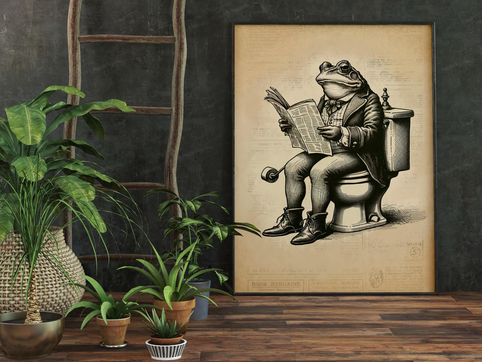 Frog on Toilet, Retro Frog Poster, Bathroom Wall Decor, Digital ...