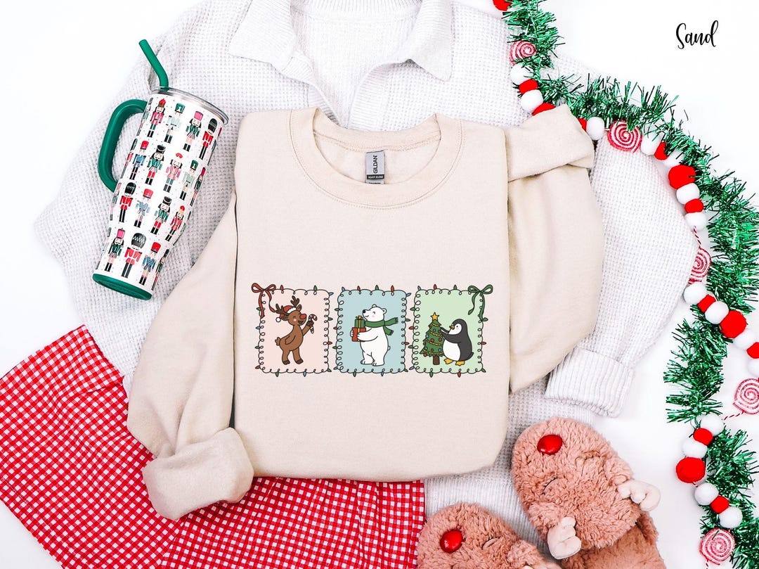 Coquette Christmas Reindeer Polar Bear Penguin PNG, Christmas Stamp ...