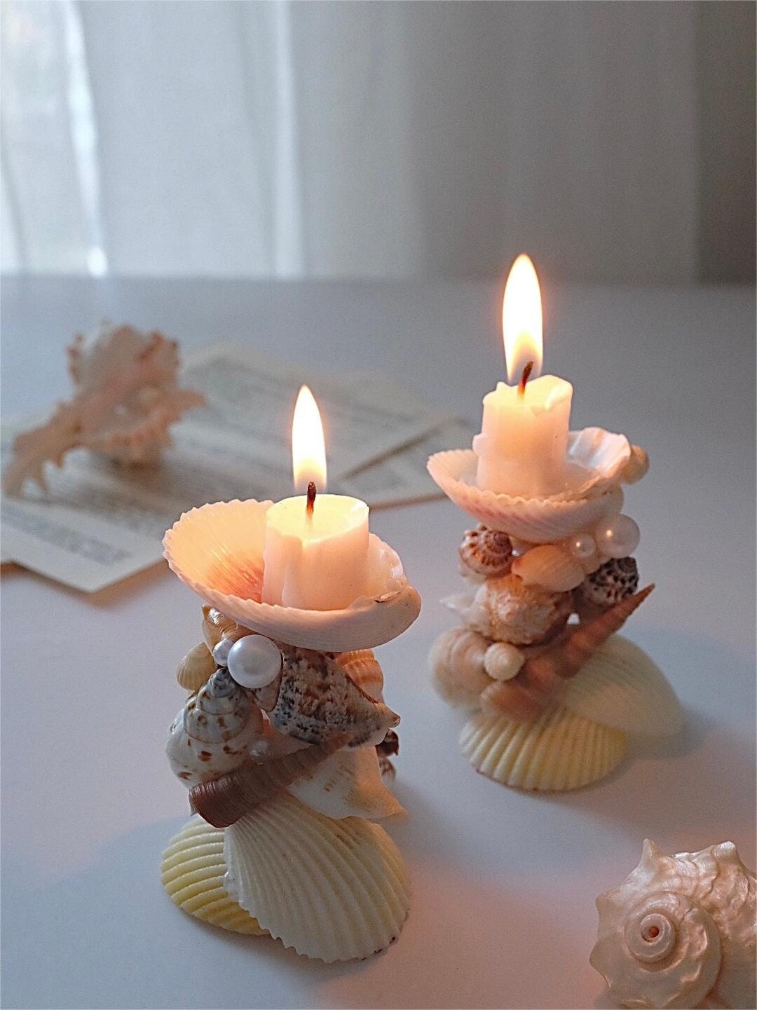 SEA SHELL CANDLES Holder. Engagement Party, Wedding Favors, New Born ...
