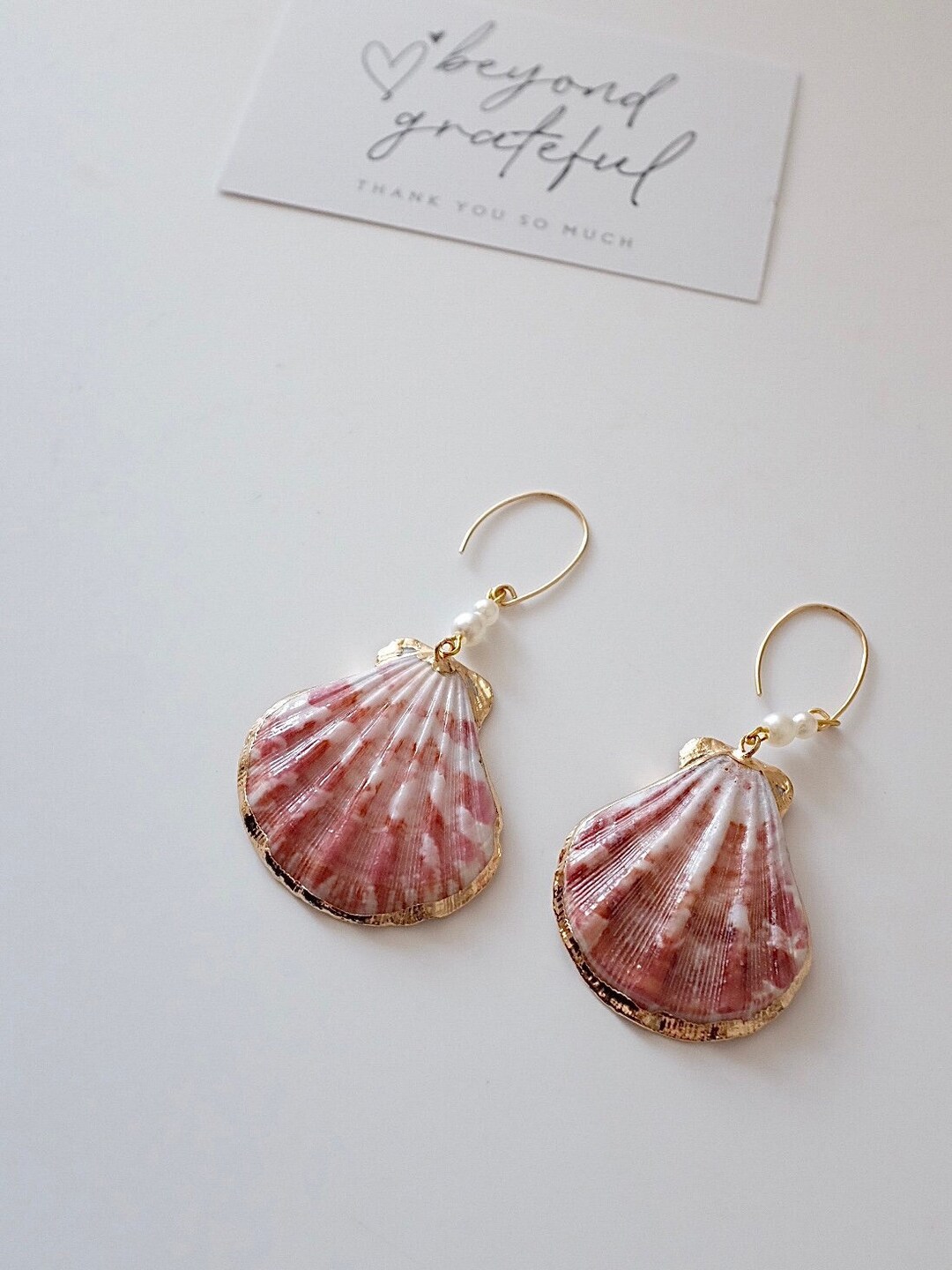 PINK SEA SHELL Scallops Earrings. for Beach Wedding, Ocean Jewelry ...