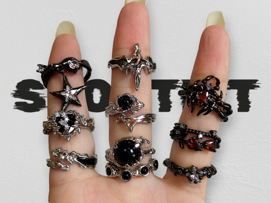 Grunge 90s Rings Set, Irregular Women Vintage Ring, Heart Stars Spider ...