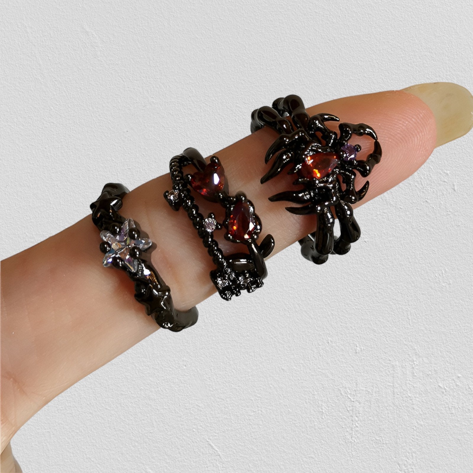 Grunge 90s Rings Set, Irregular Women Vintage Ring, Heart Stars Spider ...