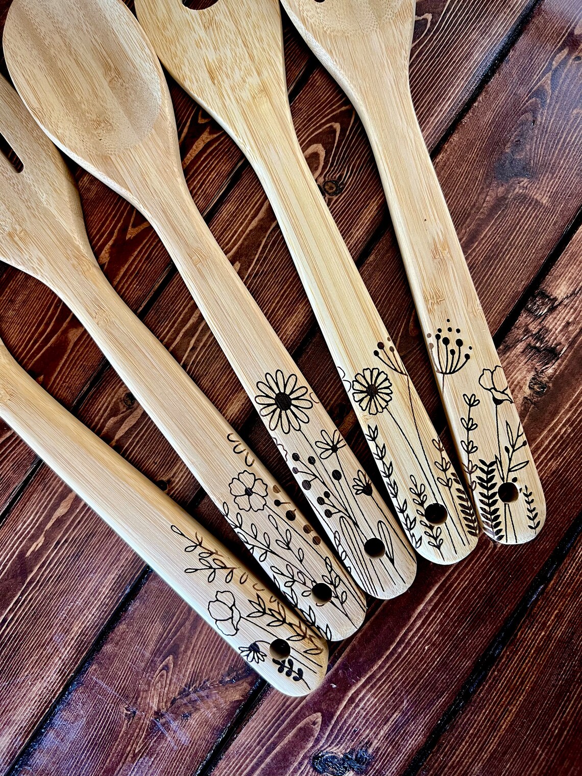 Wooden Cooking Utensil Set - Laser Engraved Cooking Utensils - Custom ...