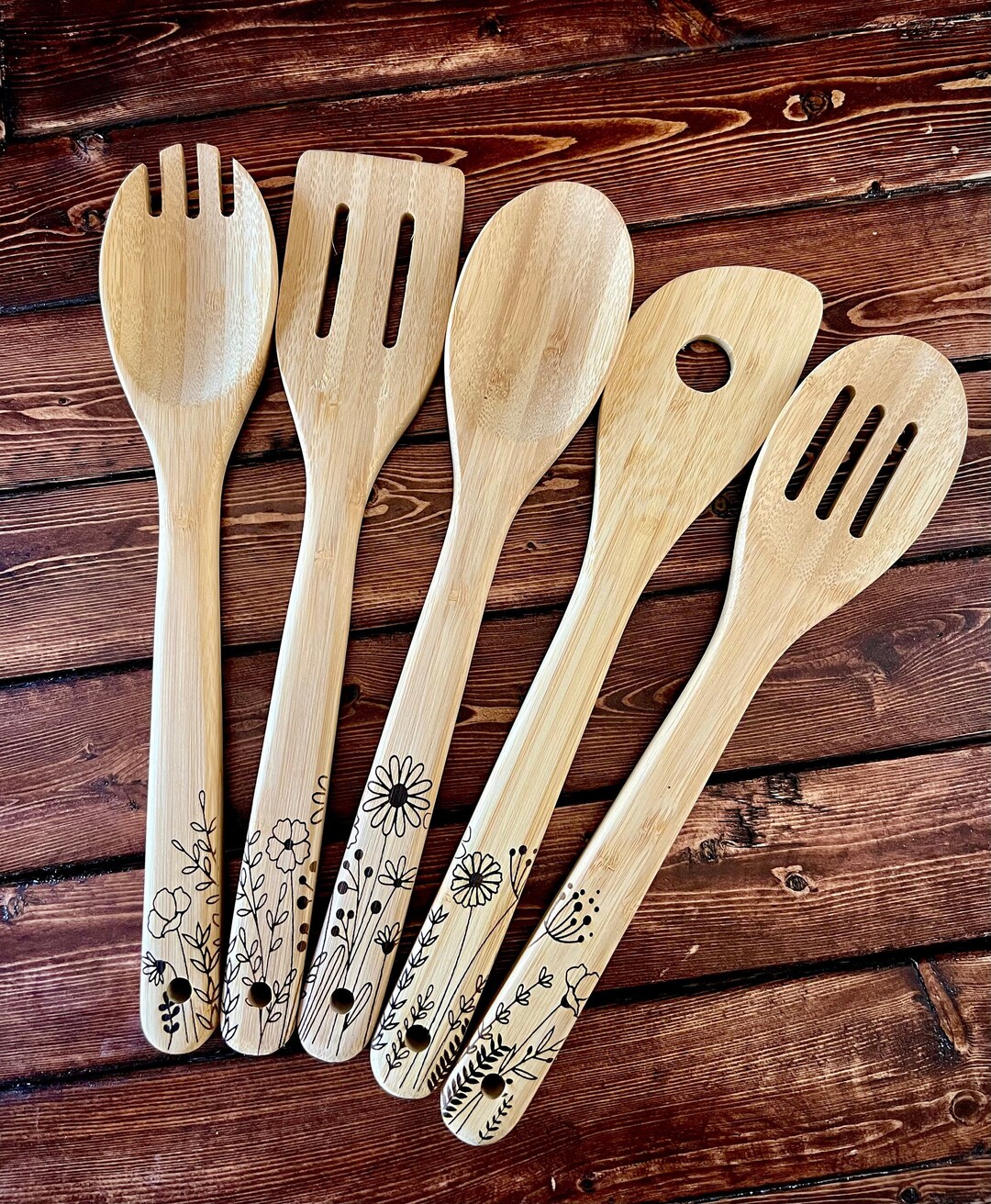 Wooden Cooking Utensil Set - Laser Engraved Cooking Utensils - Custom ...