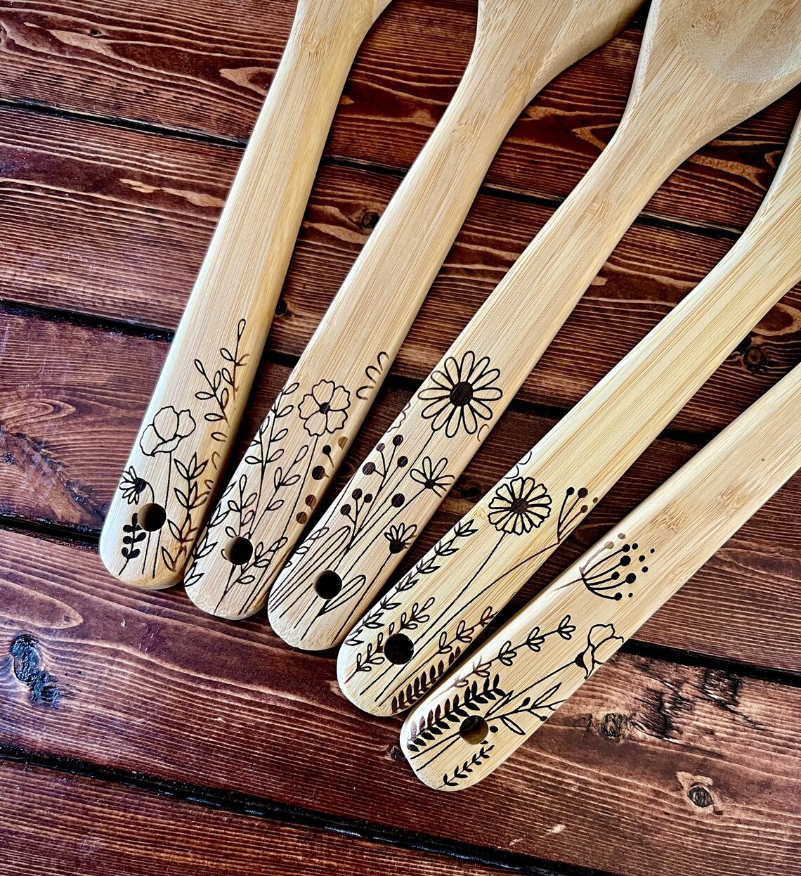 Wooden Cooking Utensil Set - Laser Engraved Cooking Utensils - Custom ...