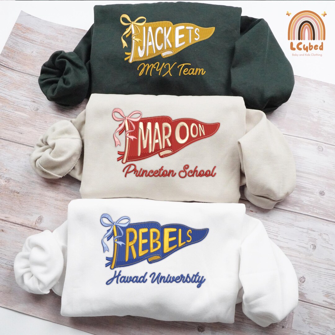 Embroidered Pennant Mascot Sweatshirt, Custom Team Name Hoodie ...