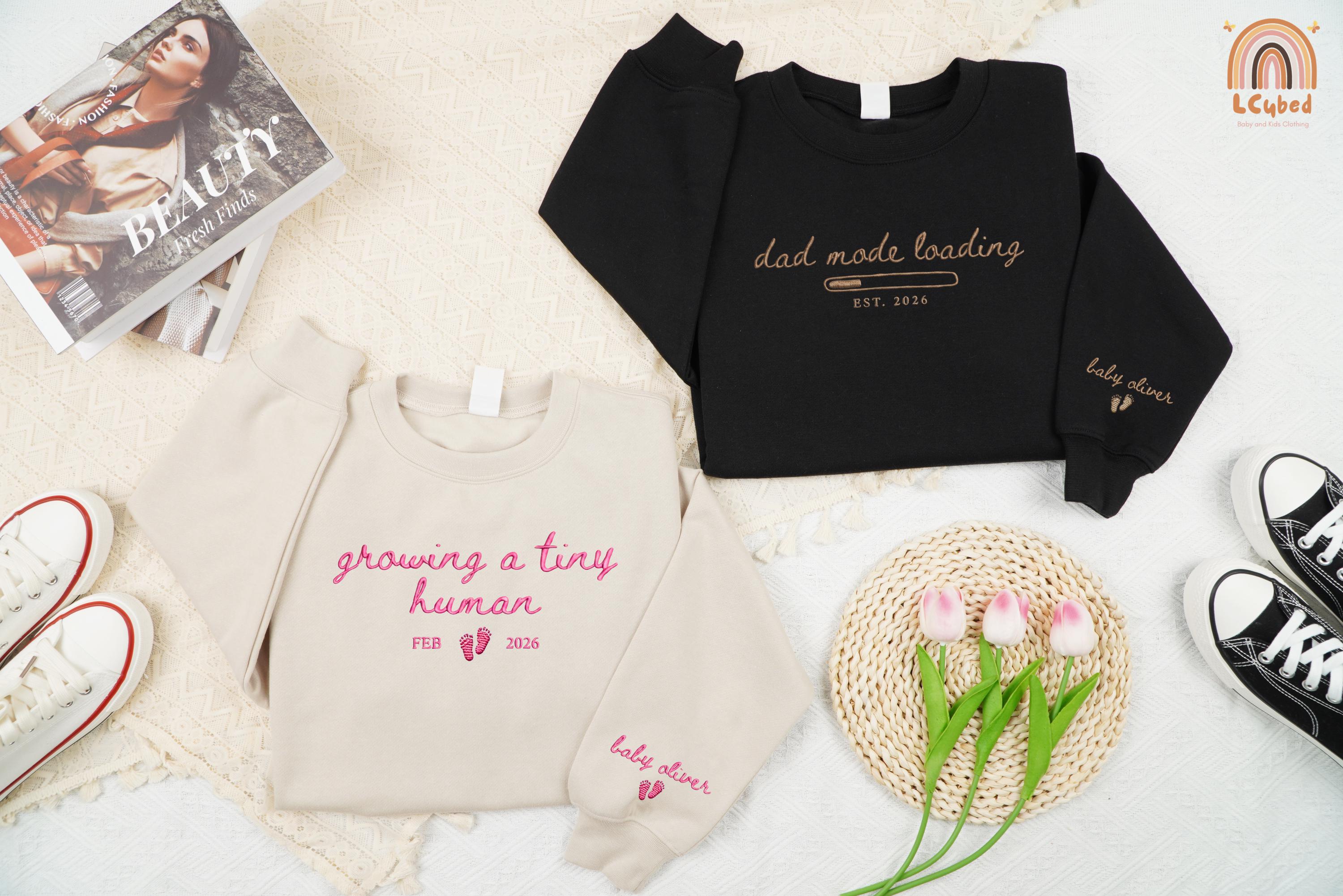 Embroidered Growing A Tiny Human Sweatshirt, Dad Mode Loading Tee ...