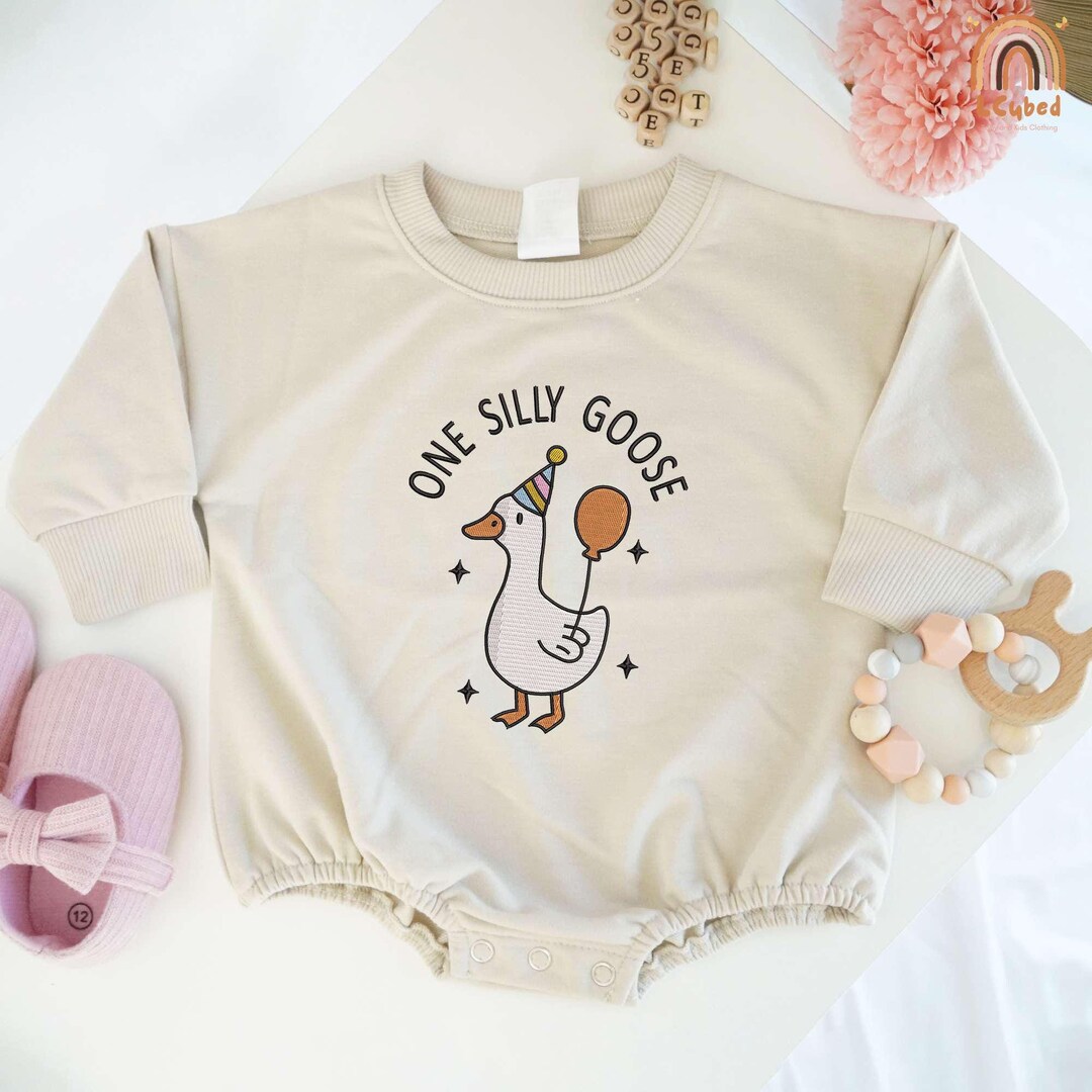 Embroidered One Silly Goose Romper, Fun Animal Baby Bodysuit, Baby ...