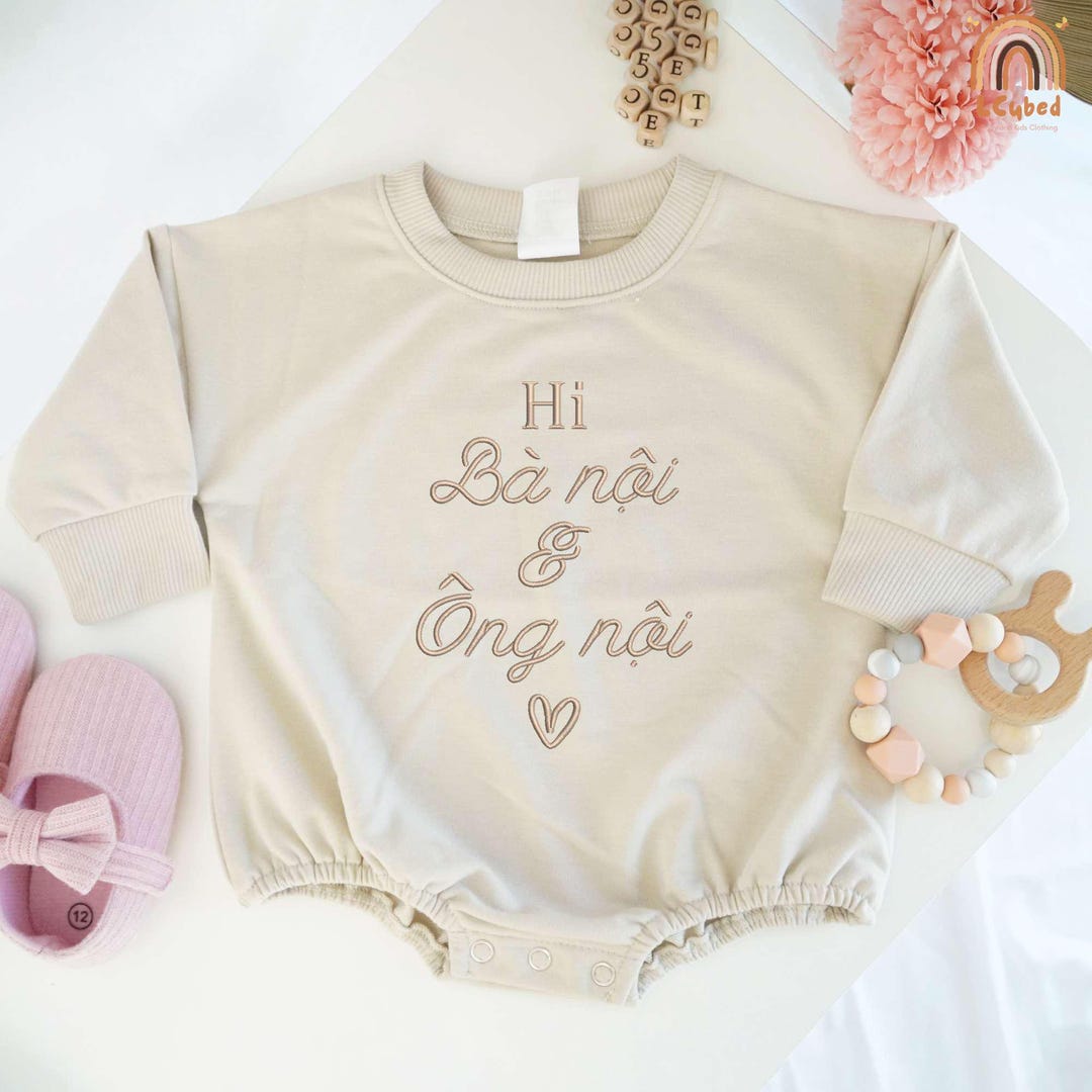 Embroidered Hi Ba Noi and Ong Noi Bodysuit, Hi Grandma Grandpa Romper ...