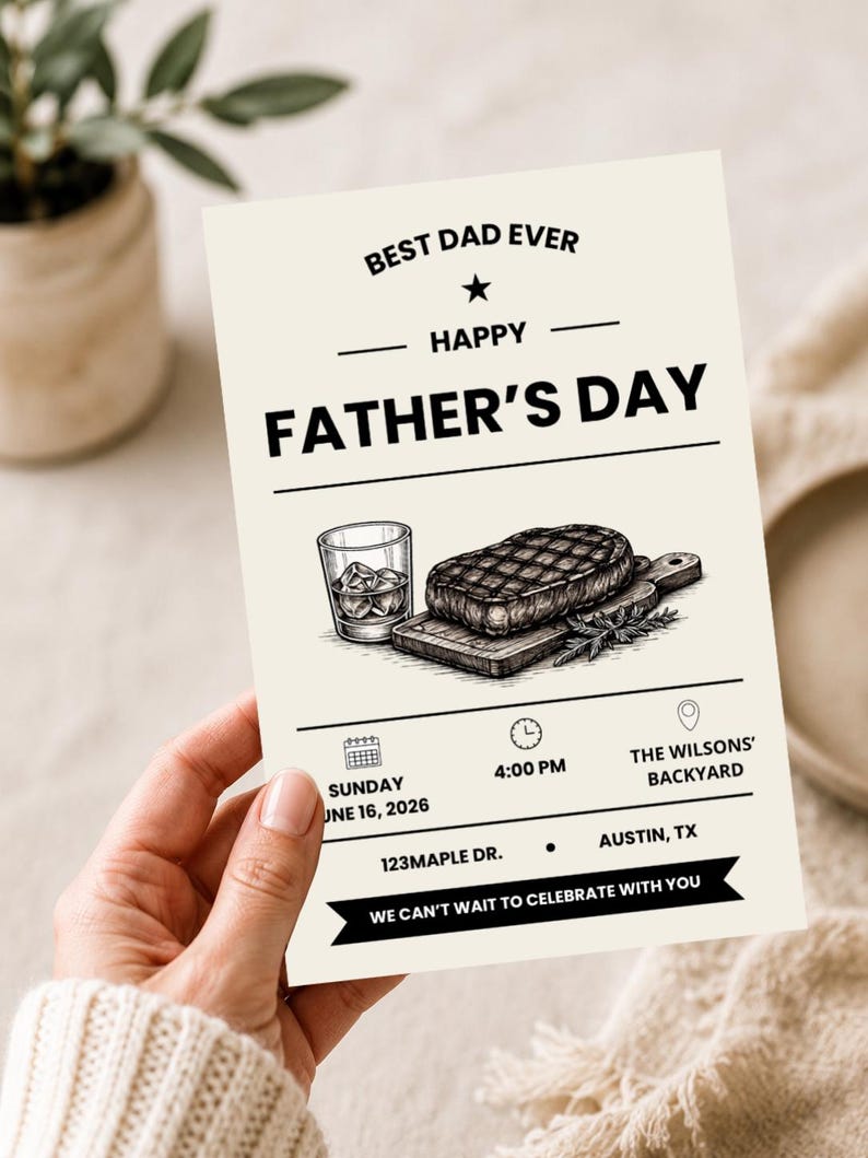 Father's Day BBQ Invitation Template | Steak Whiskey (digital Download ...