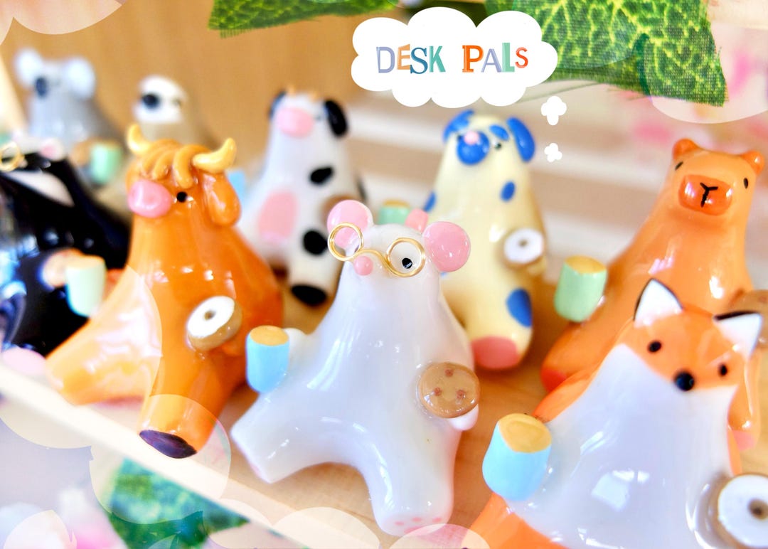 Handmade Quirky Clay Animal Figurine: Desk Pal With Coffee & Treat - Etsy