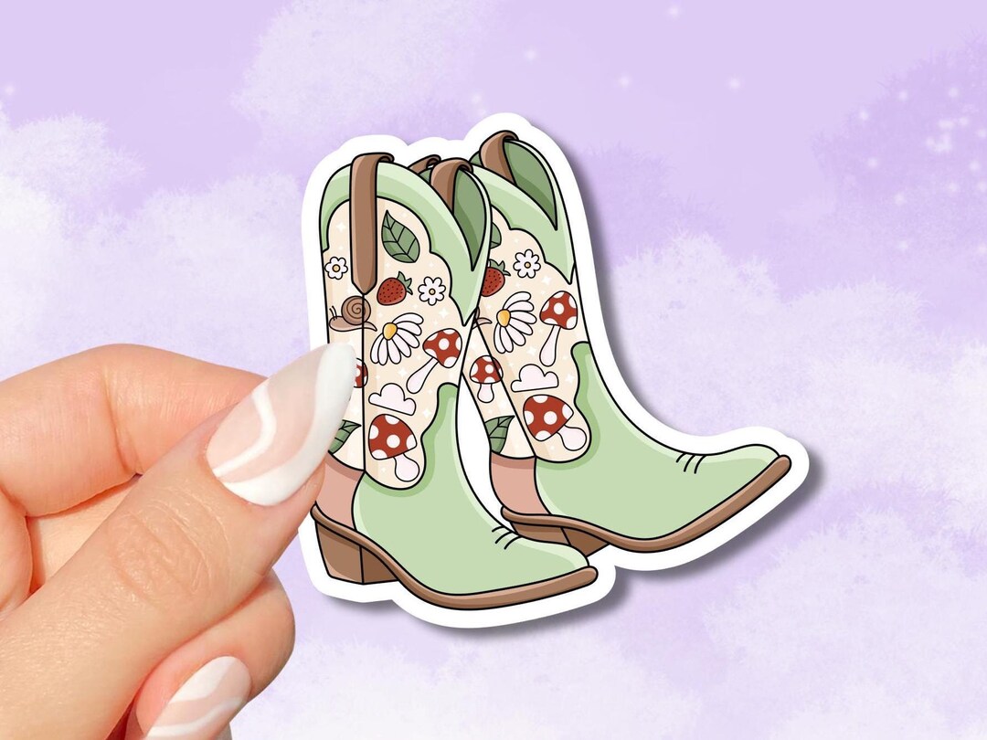 Mushroom Cowboy Boots Sticker, Cowboy Romance Book Stickers, Book ...