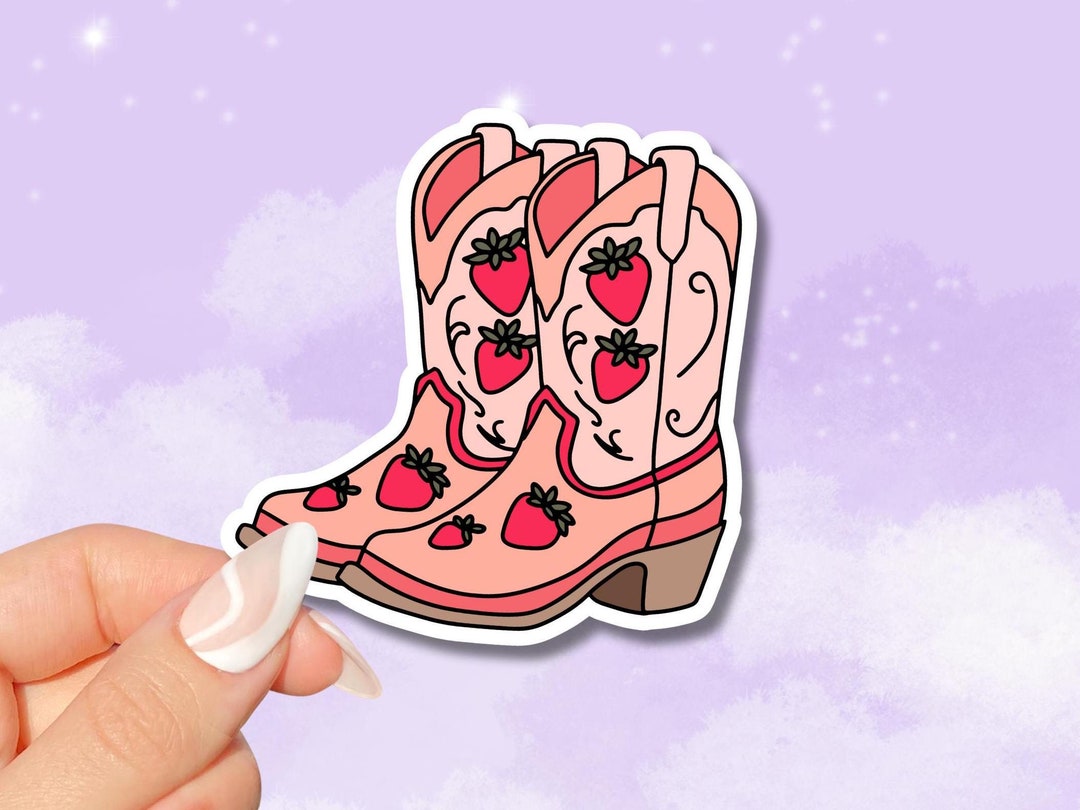 Strawberry Cowboy Boots Sticker, Cowboy Romance Book Stickers, Book ...