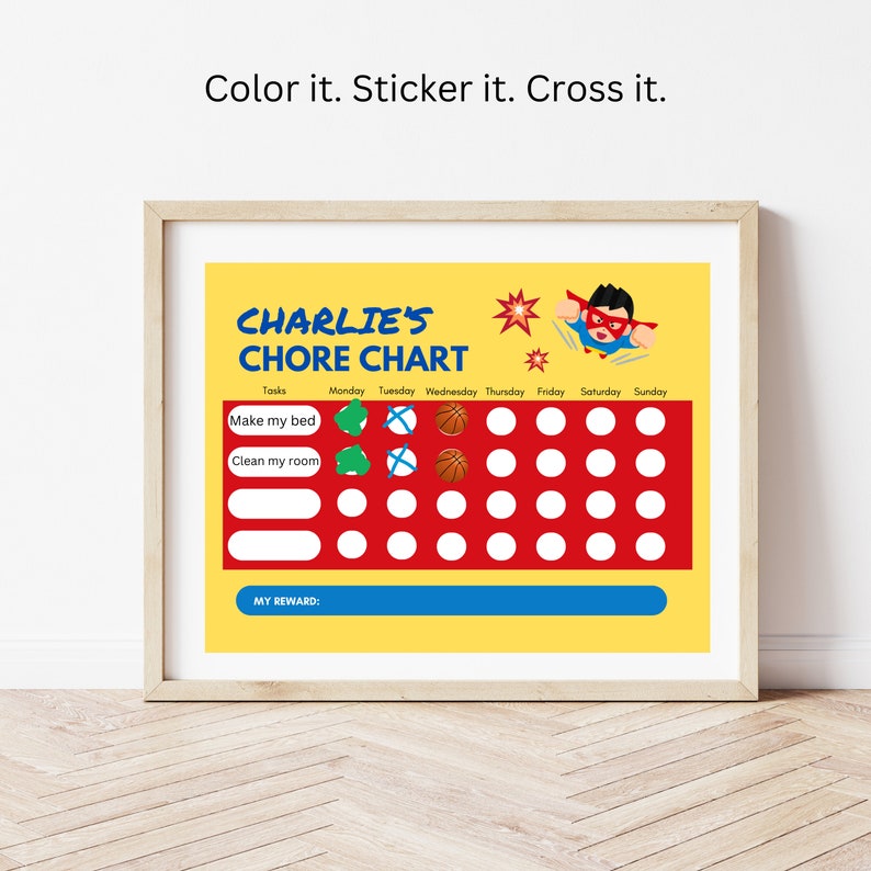 Kids Superhero Chore Chart Superhero Theme Toddler Activity Routine 8.5 ...