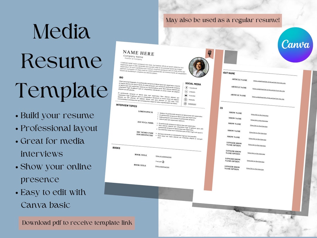 Professional Media Resume Template for Canva Minimalist Resume Resume ...