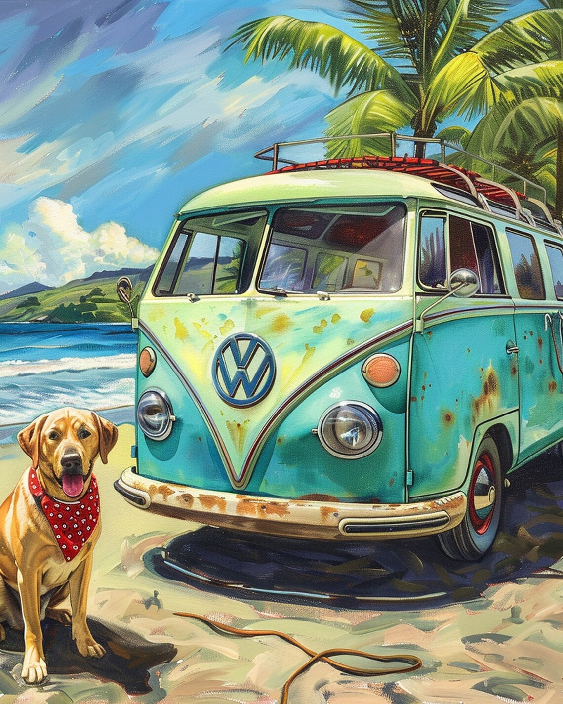 Set 5 Prints B&B: VW Retro Bus and Beach, Printable Wall Art Home Decor ...