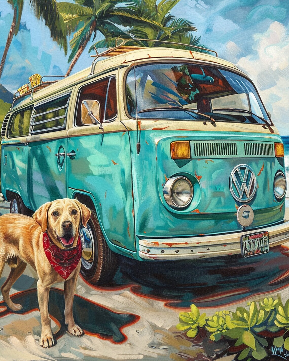Set 5 Prints B&B: VW Retro Bus and Beach, Printable Wall Art Home Decor ...