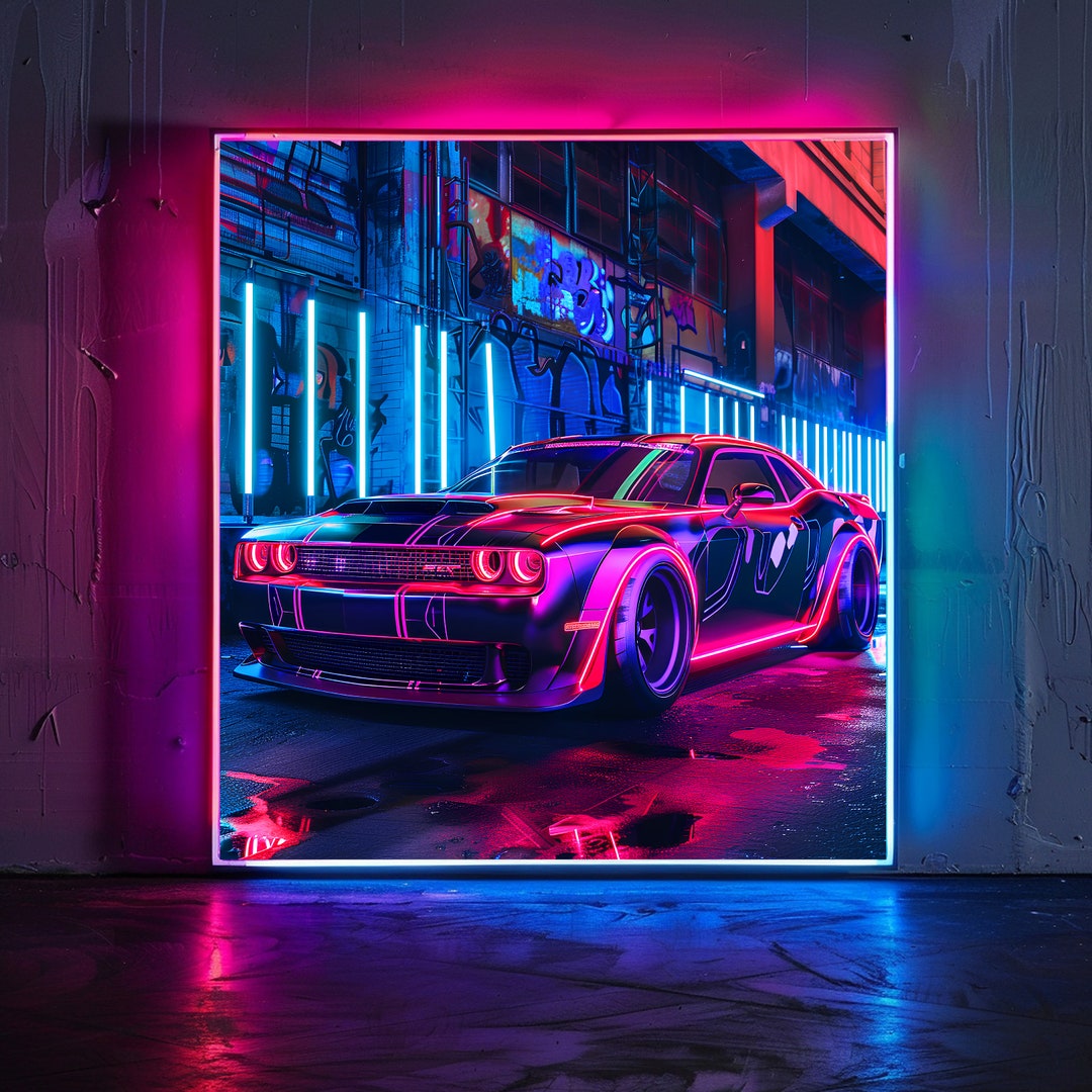 Set 5 Neon Prints Dodge Chalenger SRT, Charger, Retro Classic Muscle ...