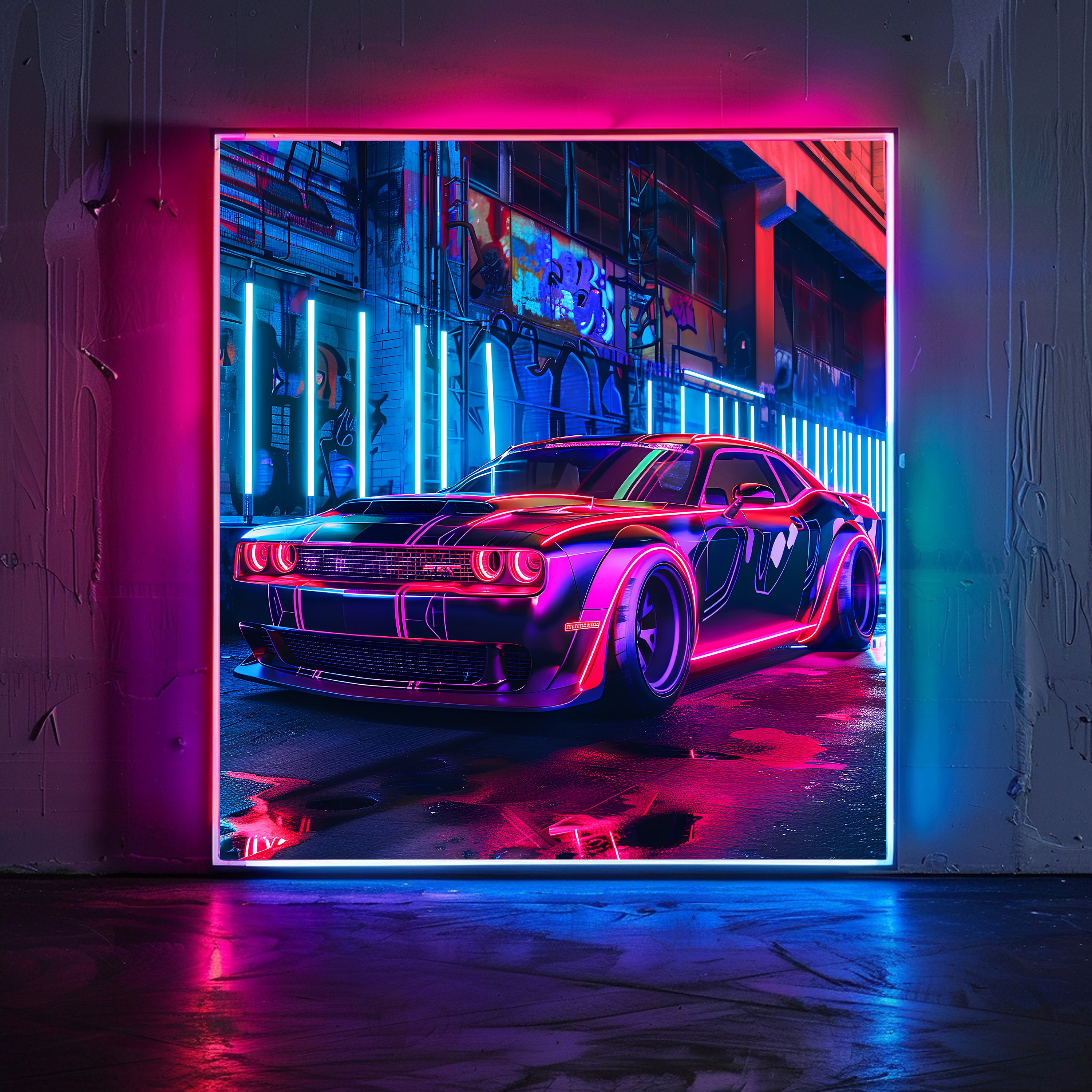 Set 5 Neon Prints Dodge Chalenger SRT, Charger, Retro Classic Muscle ...