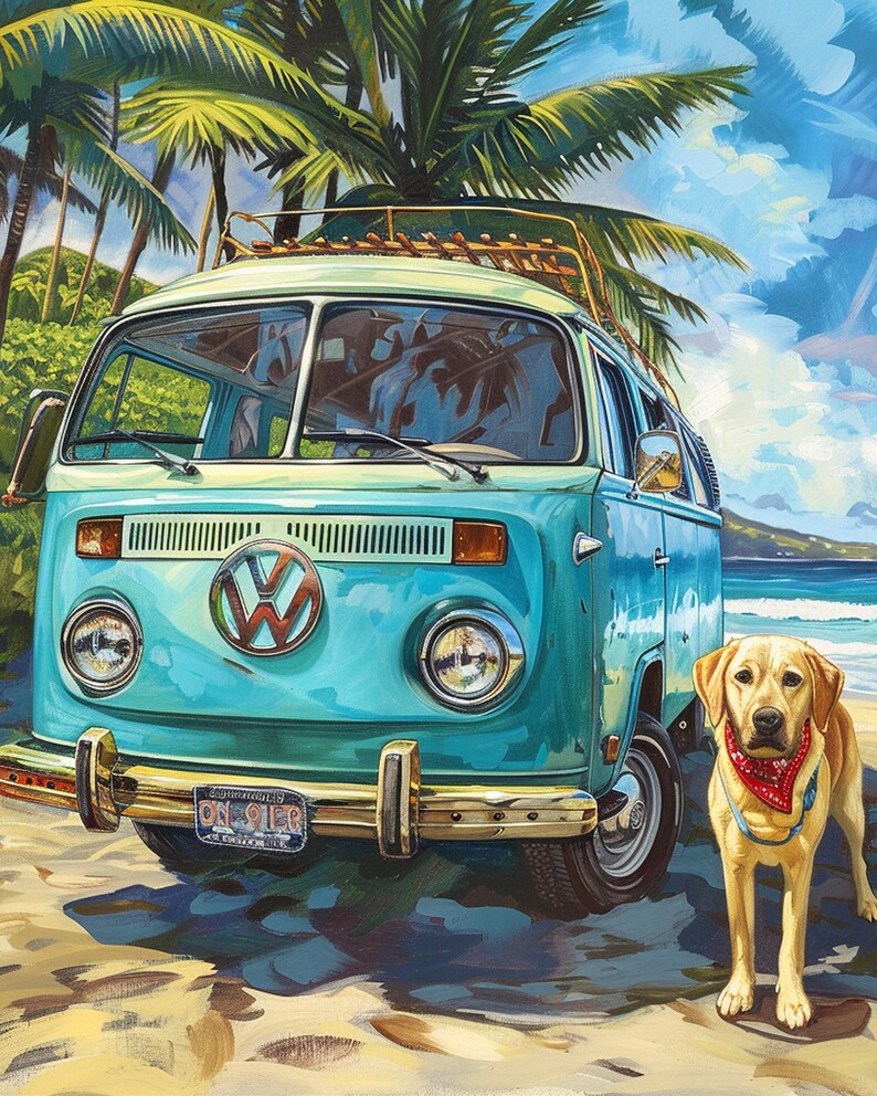 Set 5 Prints B&B: VW Retro Bus and Beach, Printable Wall Art Home Decor ...