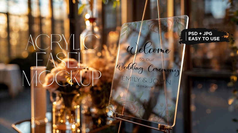 Realistic Acrylic Welcome Sign Easel Mockup | PSD Smart Object + JPG ...