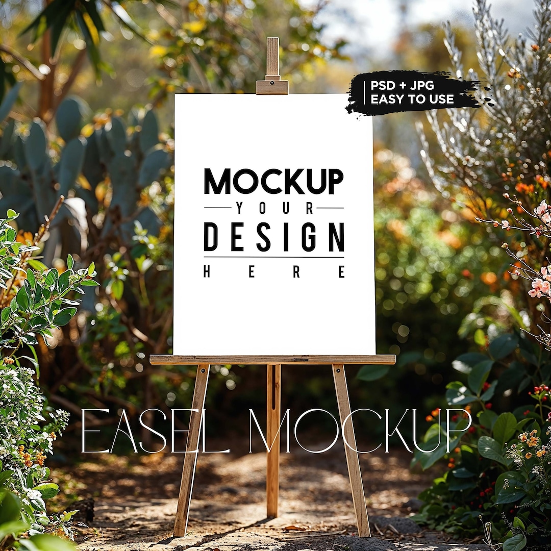 Wooden Easel Poster Mockup | PSD Smart Object + JPG | Wedding Sign ...