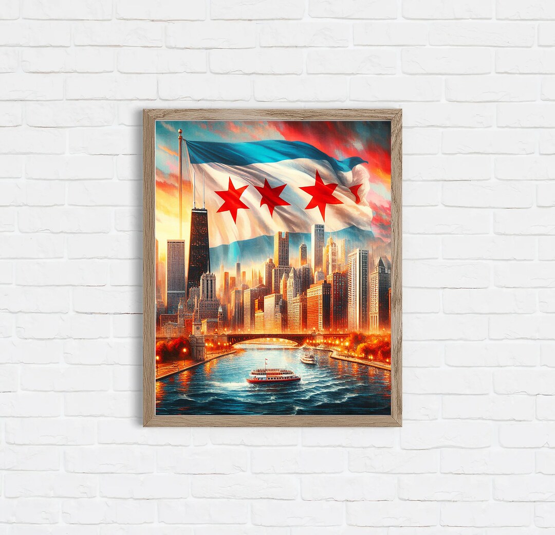 Chicago Skyline Art Print – City Flag, Urban Wall Decor - Etsy
