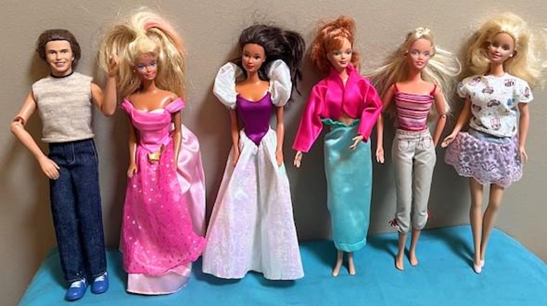 Vintage Barbie Dolls Assortment of 6, Outfits Included, Late 1990's to ...