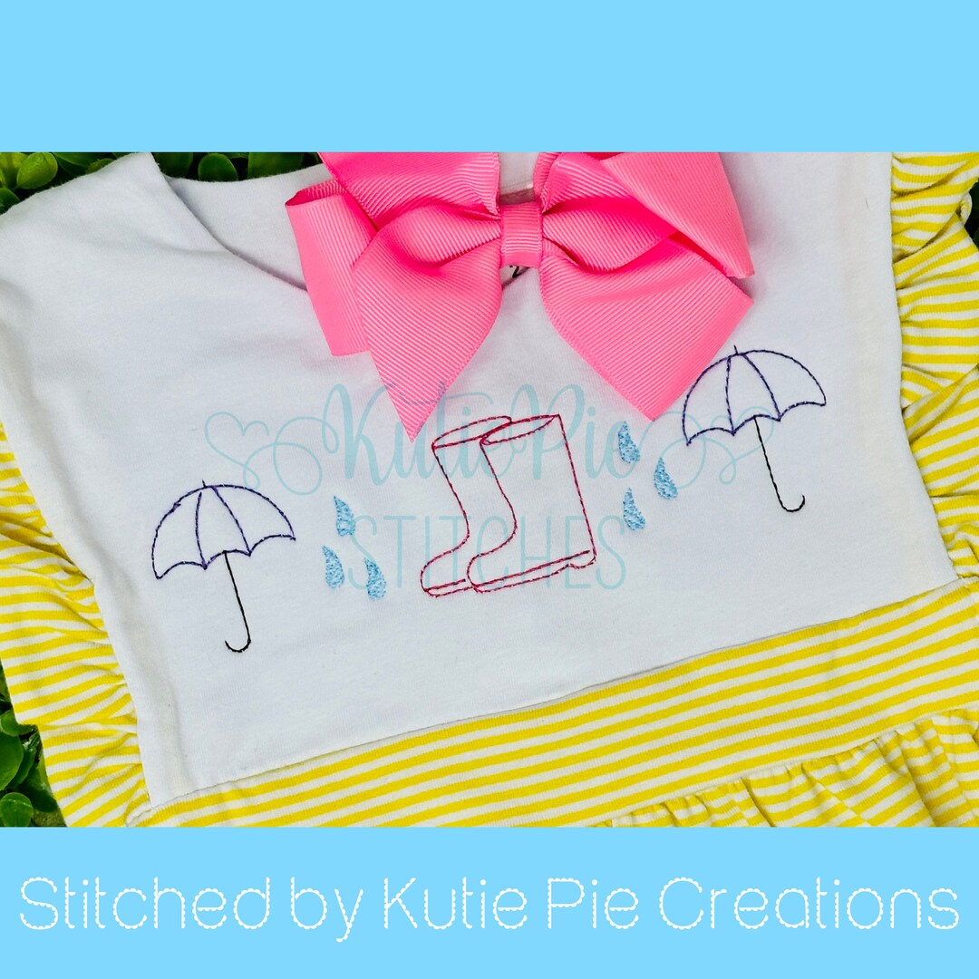 Rainy Day April Showers Machine Embroidery Line Design - Etsy