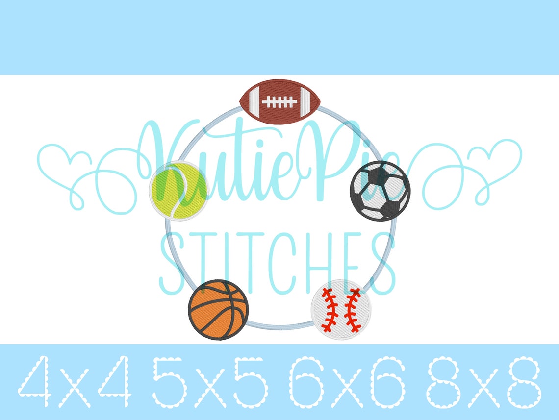Sports Monogram Frame Machine Embroidery Design Baseball Soccer Tennis ...