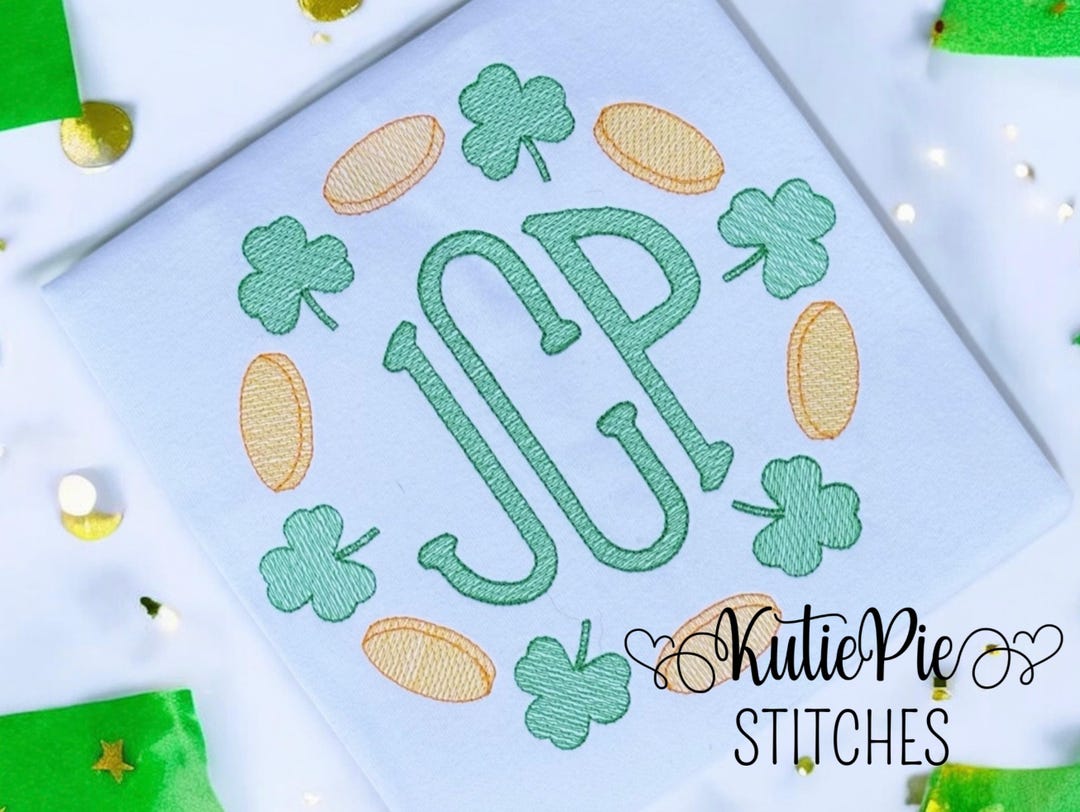 Shamrock Coin Monogram Frame Machine Applique Sketch Stitch Embroidery ...