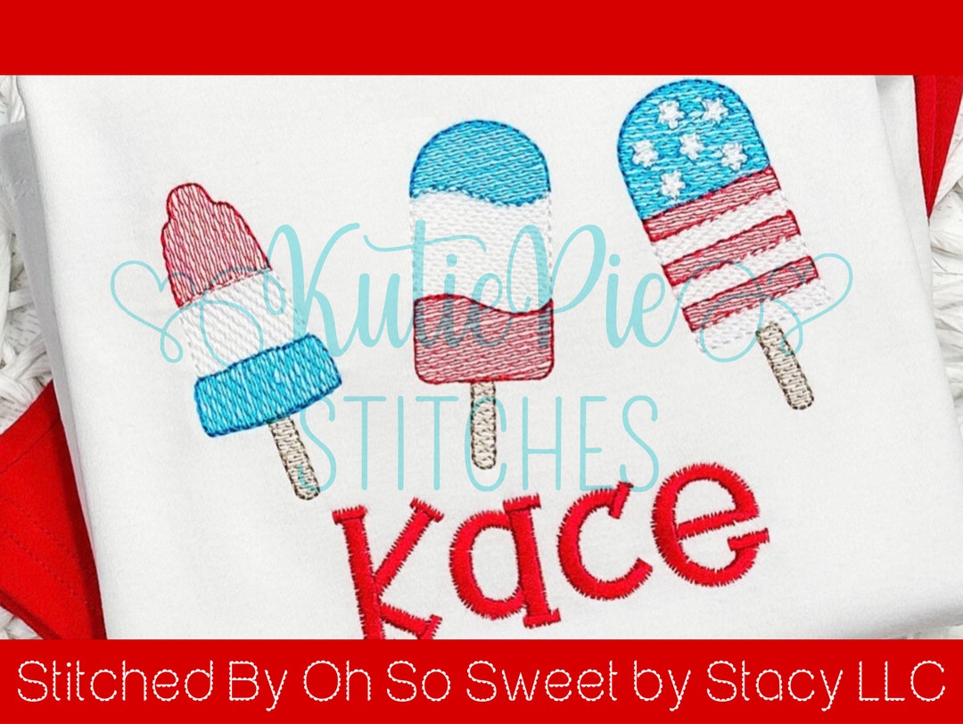 Patriotic Popsicle Trio Sketch Machine Embroidery Design 4th of July ...