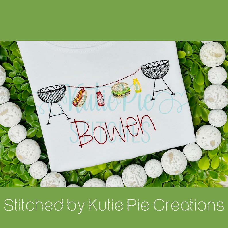 BBQ Cookout Boy Sketch Machine Embroidery Design Barbecue Hamburger ...