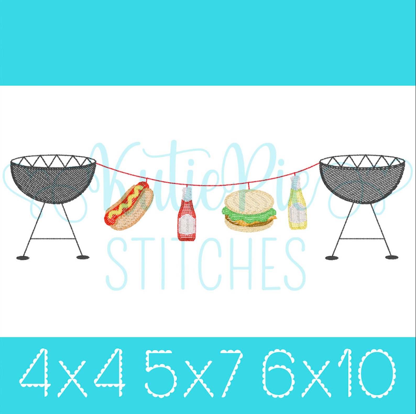 BBQ Cookout Boy Sketch Machine Embroidery Design Barbecue Hamburger ...