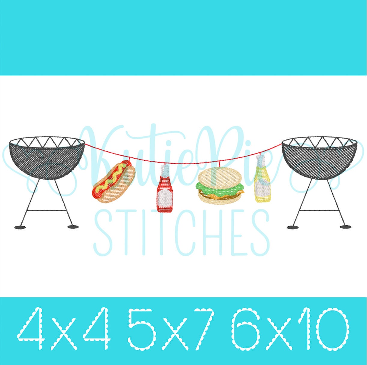 BBQ Cookout Boy Sketch Machine Embroidery Design Barbecue Hamburger ...