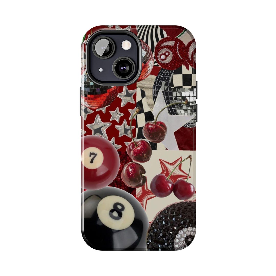 Trendy Retro Cherry & Billiards Collage Phone Case - Funky Red ...