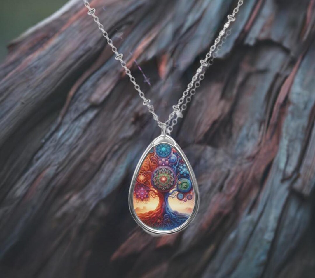 Psychedelic Tree of Life Oval Necklace - Etsy