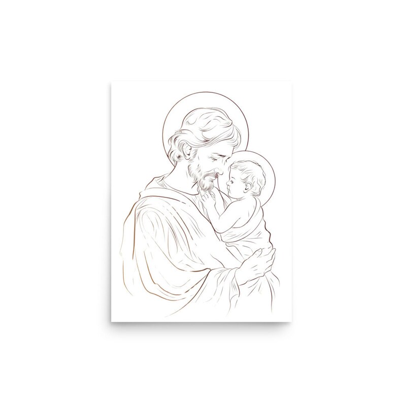Poster St. Joseph and Jesus Christian Line Art Minimalistic Style Faith ...