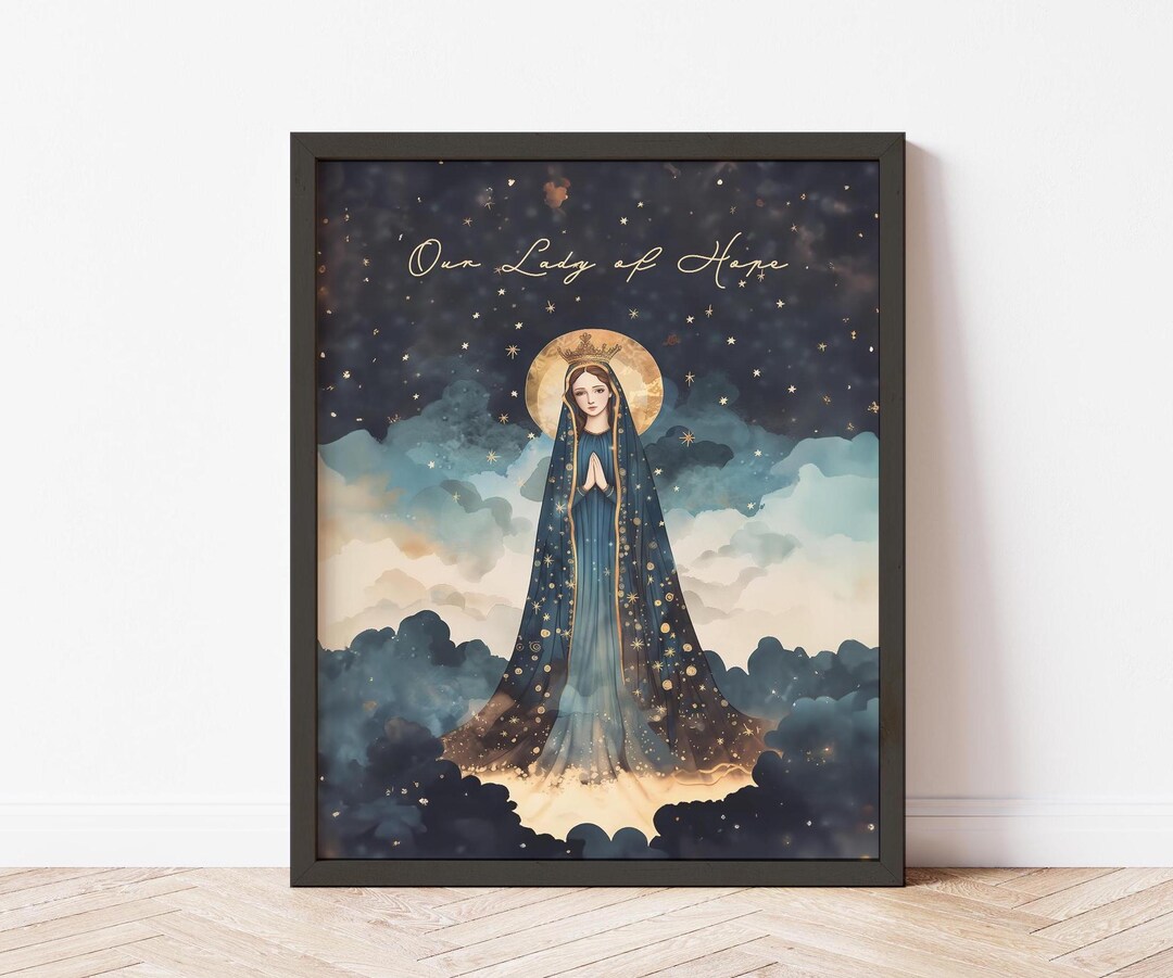 Our Lady of Hope Art Print, Virgin Mary Starry Night Decor ...