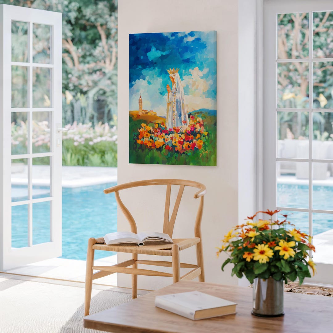 Our Lady of Fátima Canvas Wall Art – Crowned Virgin Mary Print ...