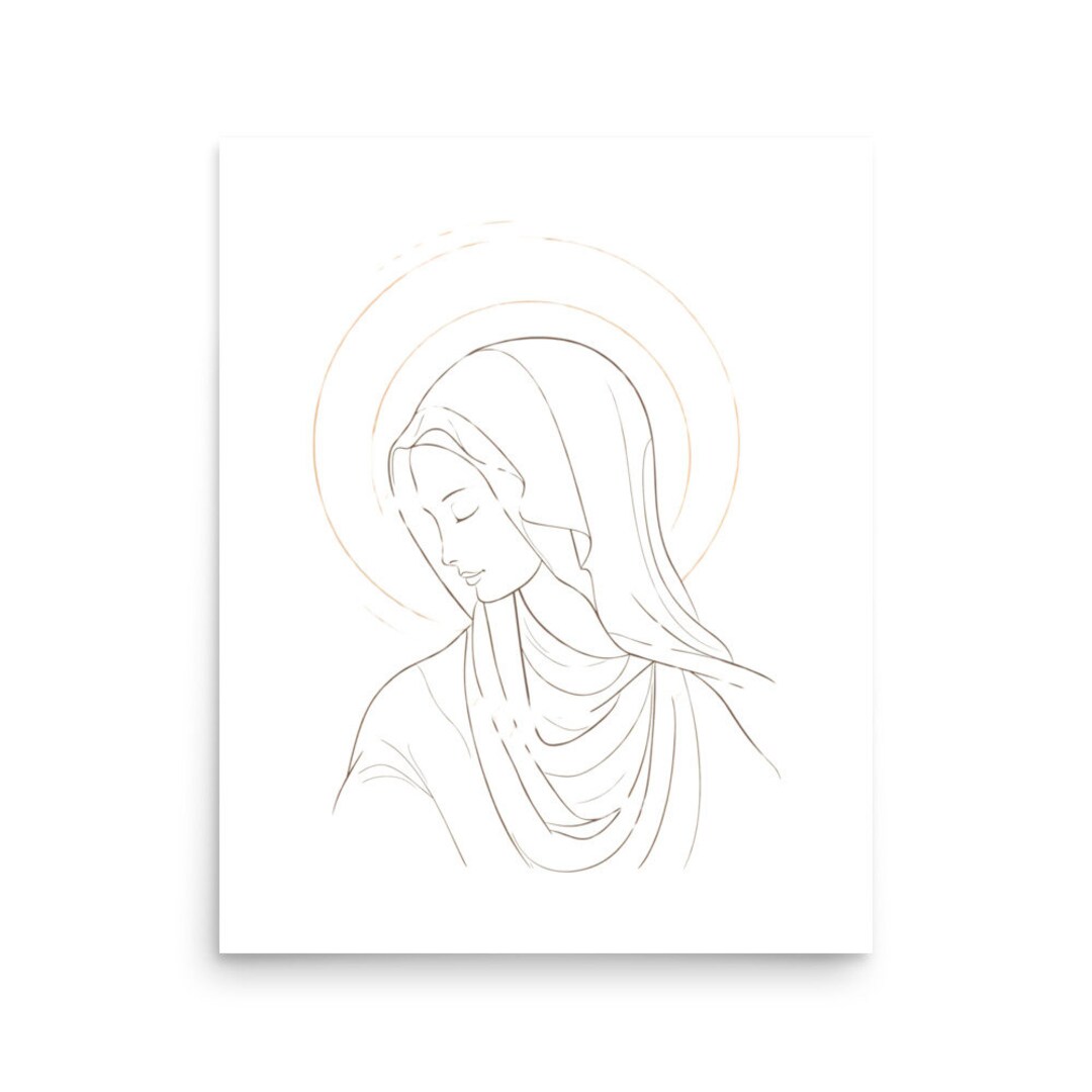 Simple Line Art of Mary, Boho Christian Art, Contemporary Christian Art ...