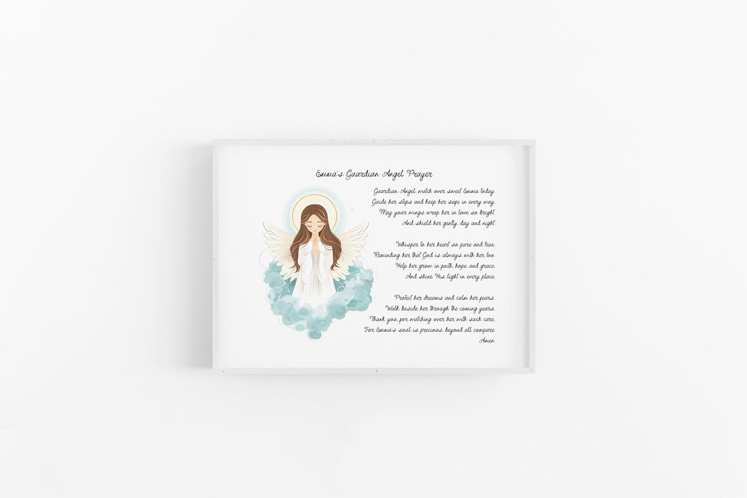 Customizable Guardian Angel Prayer Art Print, Personalized Angel Wall ...