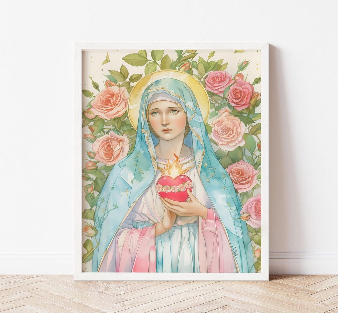 Sacred Heart of Mary Wall Art, Catholic Decor, Marian Artwork ...