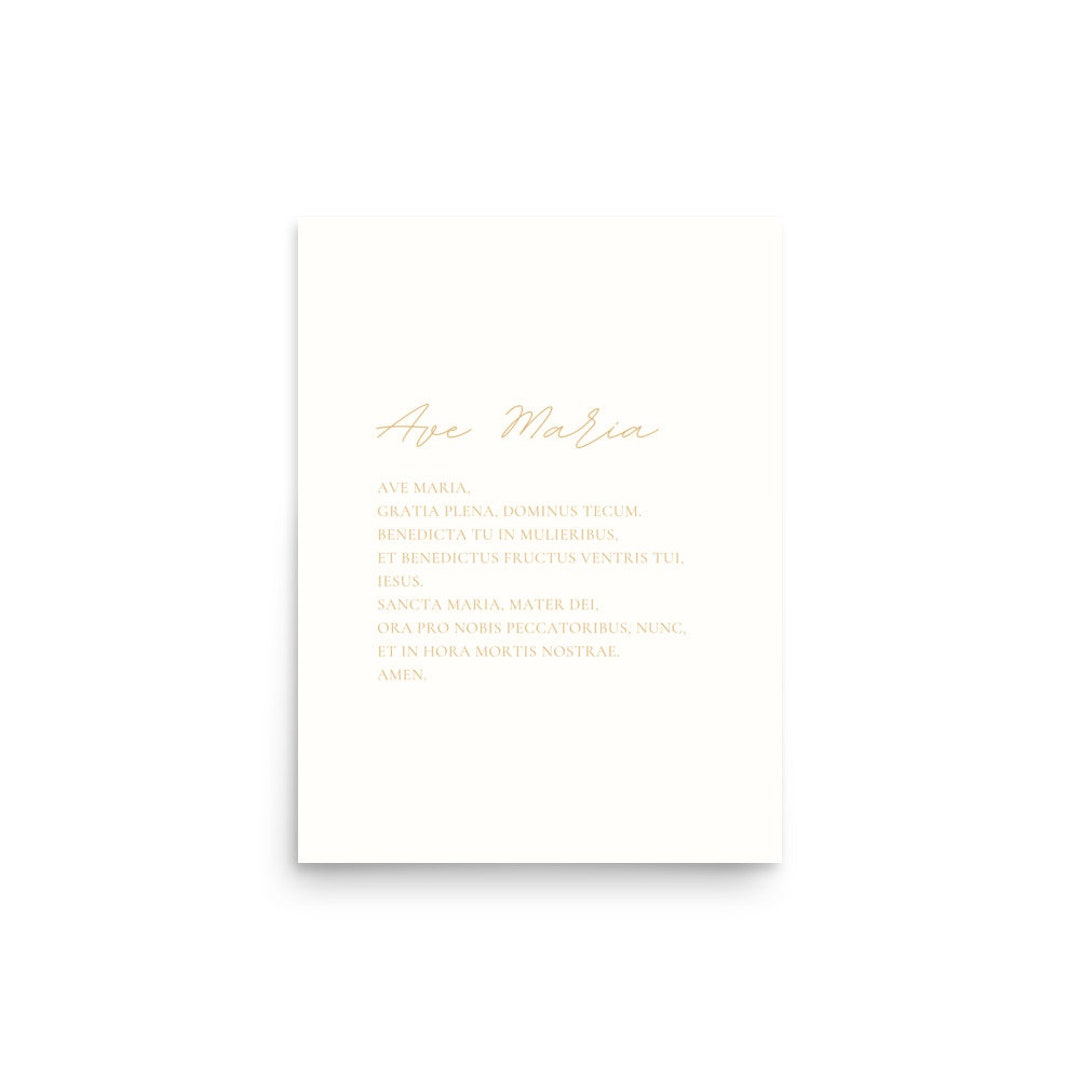 Poster Ave Maria in Gold & White Faith Decor Catholic Art Christian Art ...