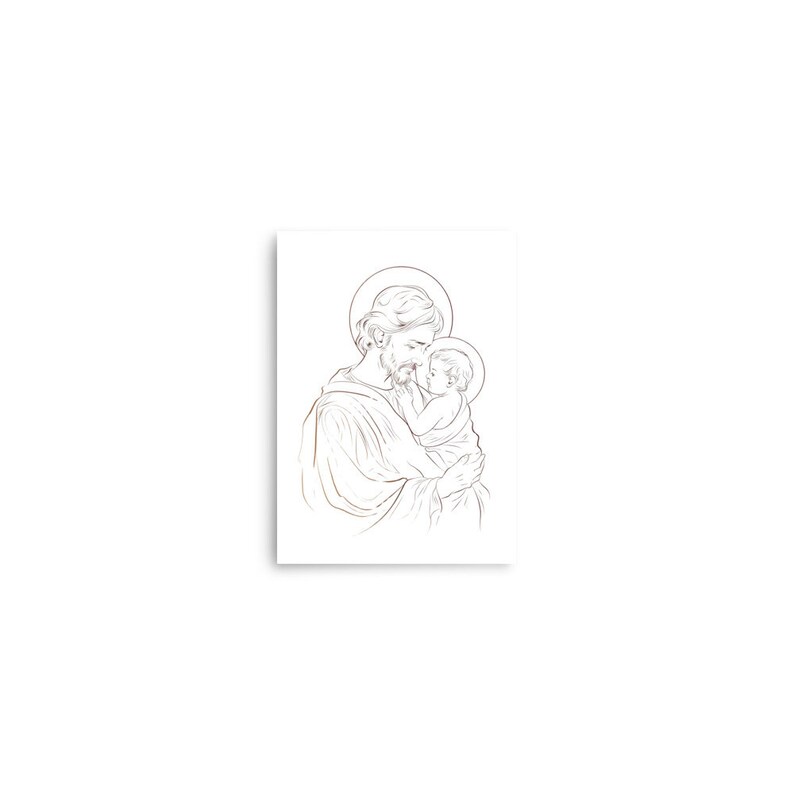 Poster St. Joseph and Jesus Christian Line Art Minimalistic Style Faith ...