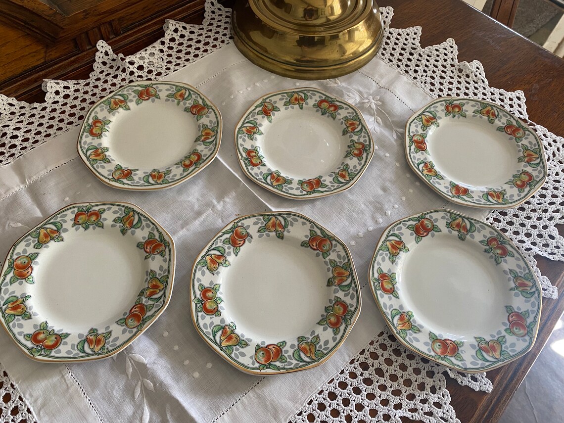 6 Art Deco Style Soho Solian Side Plates With Fruit Design/6 Art Deco ...